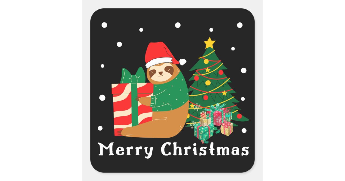 Merry Christmas Sloth Christmas Square Sticker | Zazzle