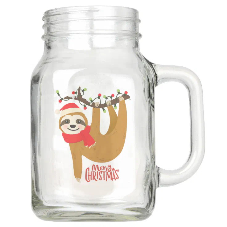 Merry Christmas Sloth | Holidays Mason Jar | Zazzle