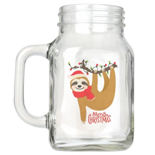 Merry Christmas Sloth | Holidays Mason Jar | Zazzle