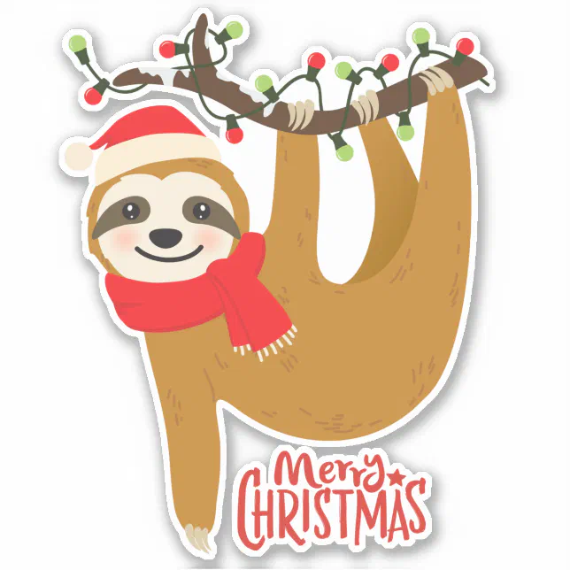 Merry Christmas Sloth | Holidays Sticker | Zazzle