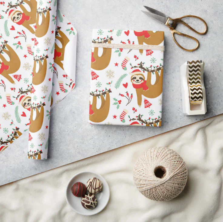 Merry Christmas Sloth | Holidays Wrapping Paper | Zazzle