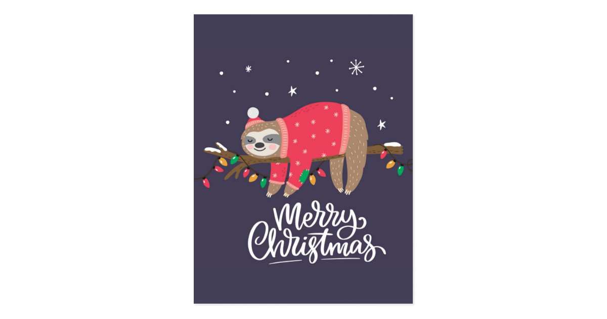 Merry Christmas Sloth Postcard | Zazzle.com