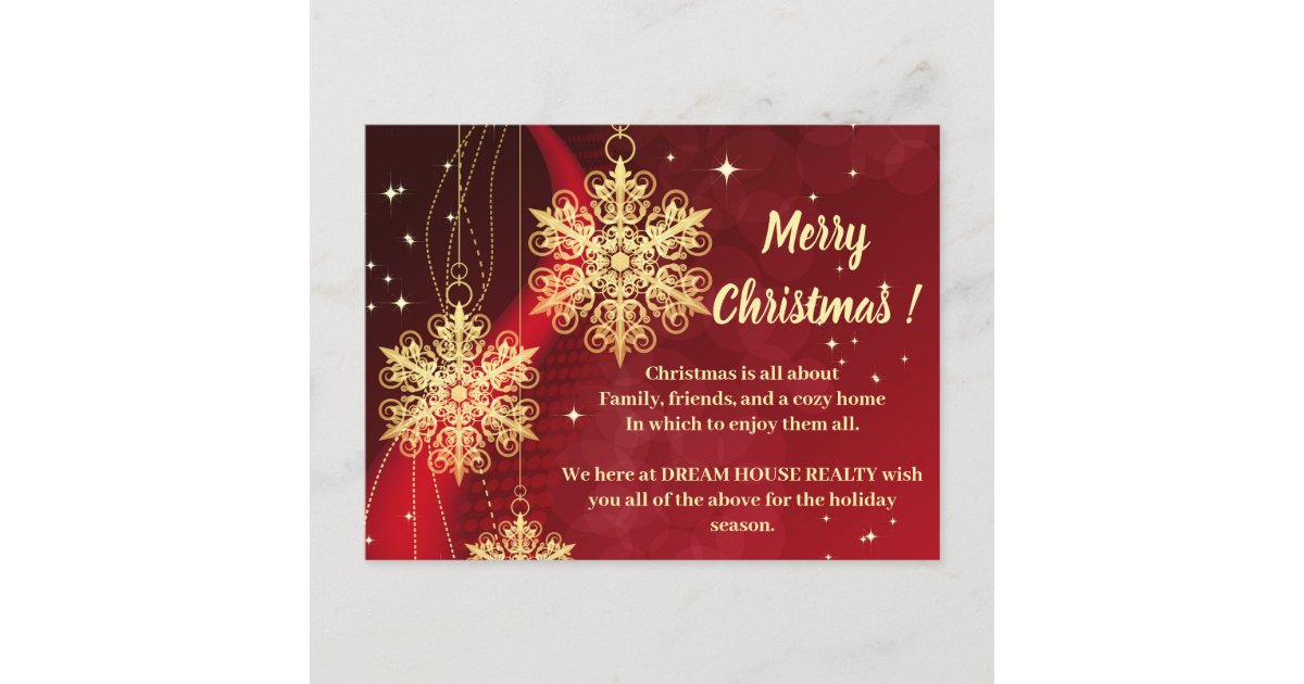 Merry Christmas Snowflake Real Estate Holiday Postcard | Zazzle