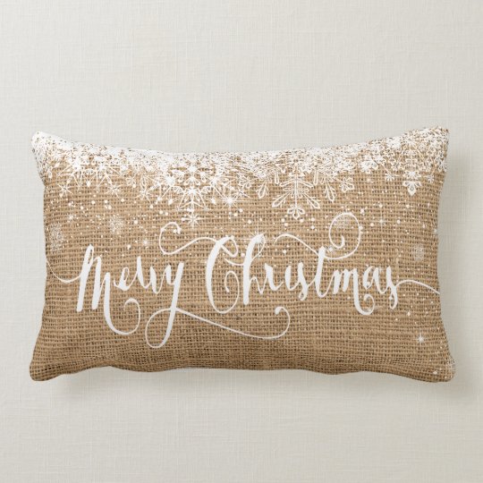 Merry Christmas Snowflakes - Faux Burlap Lumbar Pillow | Zazzle.com