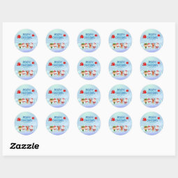Merry Christmas Snowman Santa Claus Rudolph Elf Classic Round Sticker ...