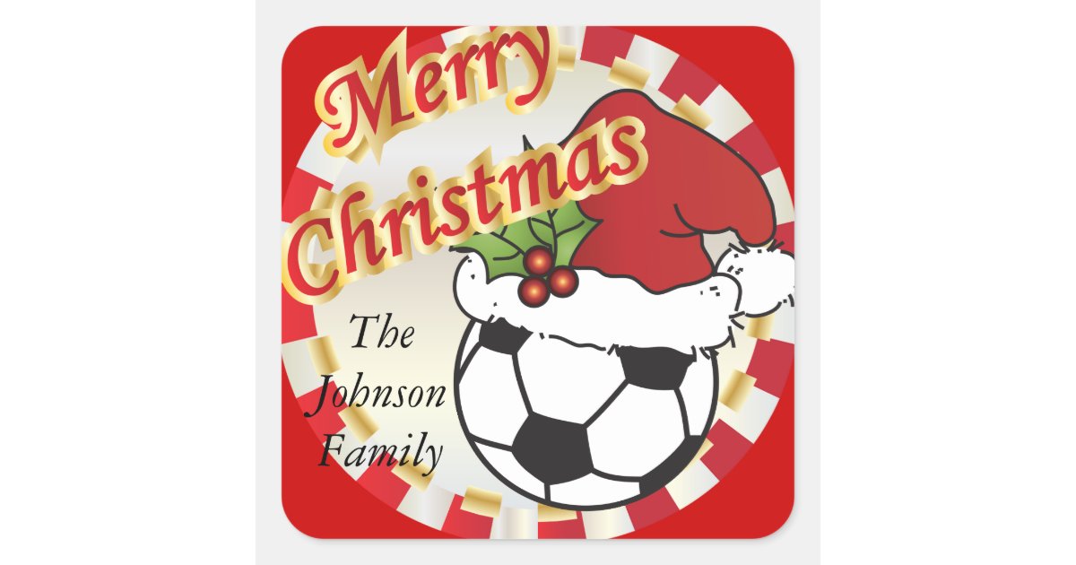 Merry Christmas Soccer Ball | Personalize Square Sticker | Zazzle