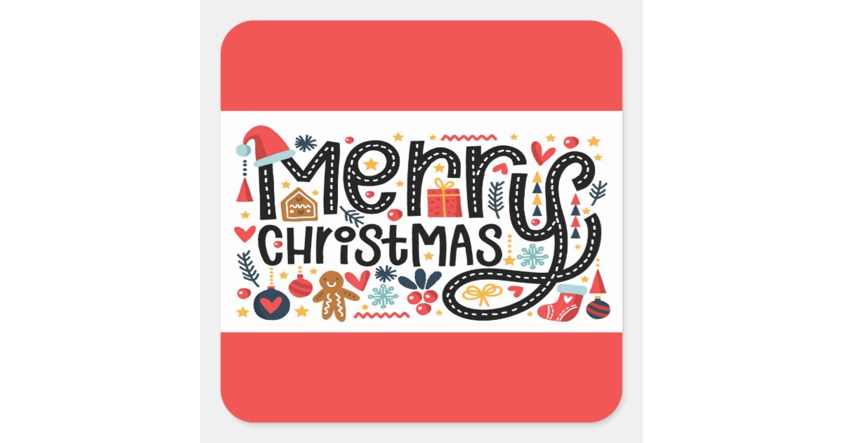 Merry Christmas Square Sticker | Zazzle