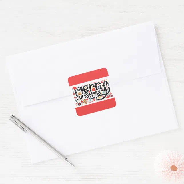 Merry Christmas Square Sticker | Zazzle