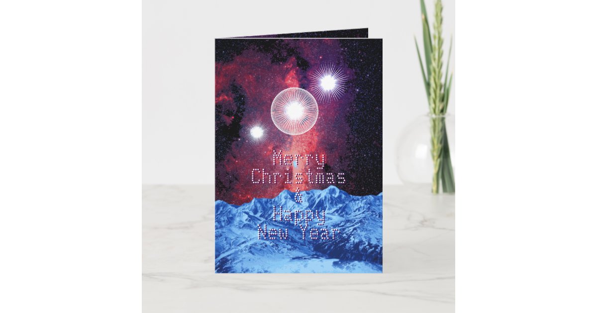 Merry Christmas Stars Galaxy Mountains Space Art Holiday Card | Zazzle