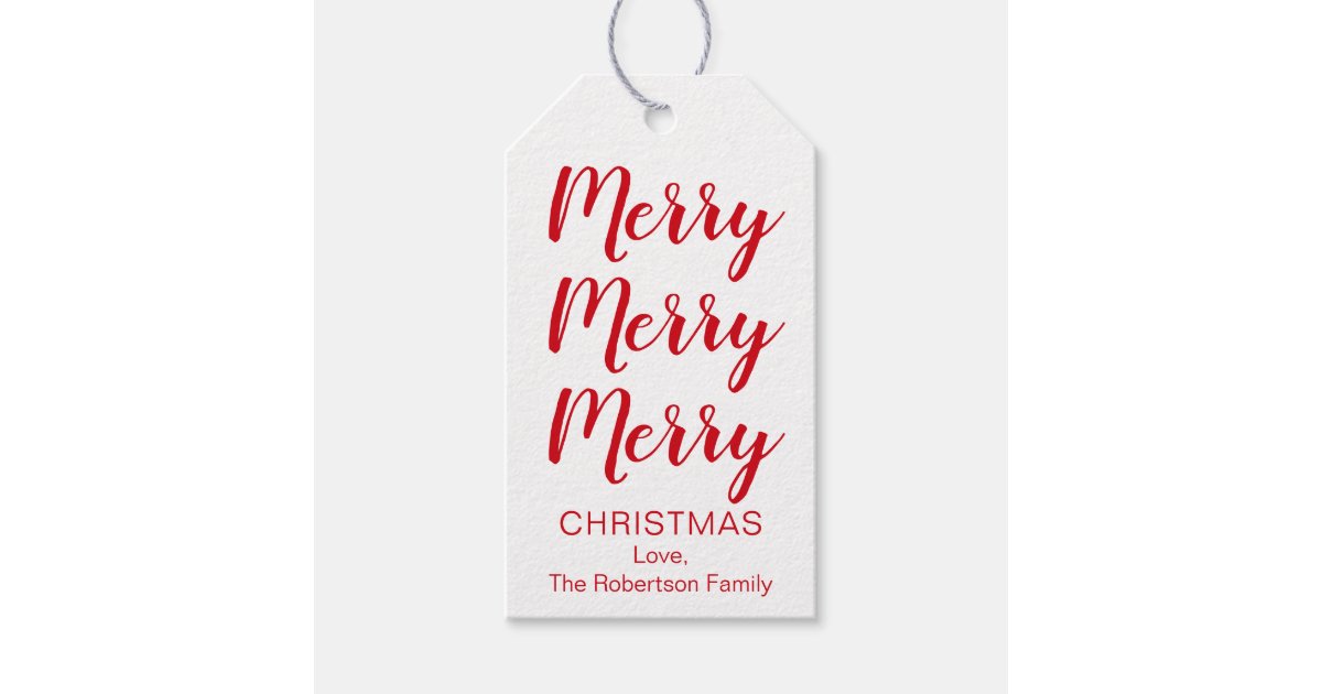 Merry Christmas Tags in Red or Your Color Choice | Zazzle
