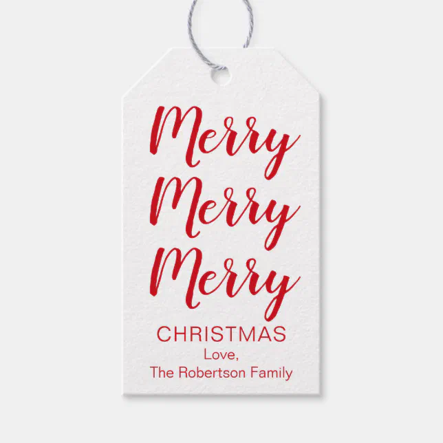 Merry Christmas Tags in Red or Your Color Choice | Zazzle