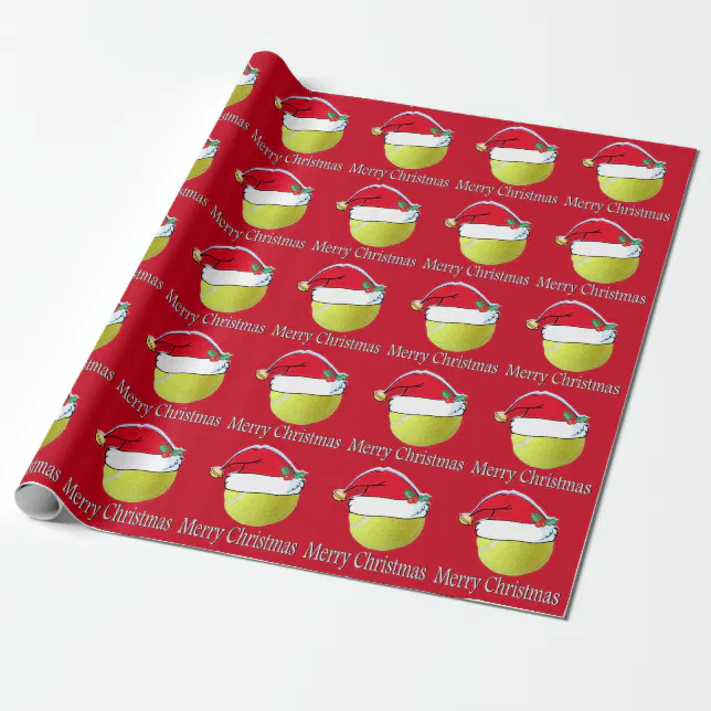 Merry Christmas Tennis Ball Santa Wrapping Paper | Zazzle