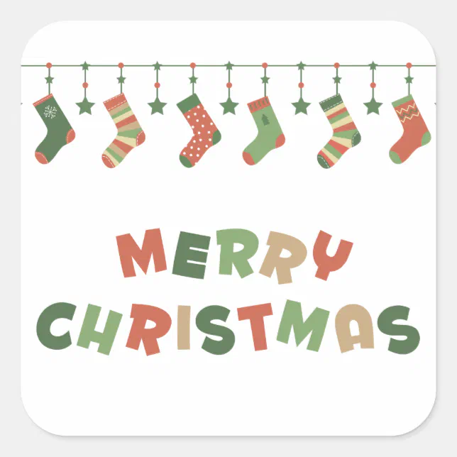 Merry Christmas text seasonal socks garland Square Sticker | Zazzle