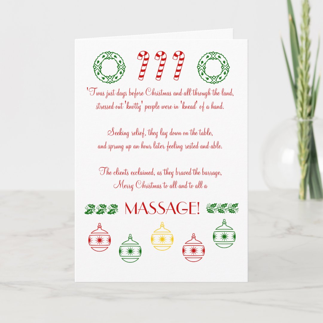 Merry Christmas to All and to All a MASSAGE! Holiday Card | Zazzle