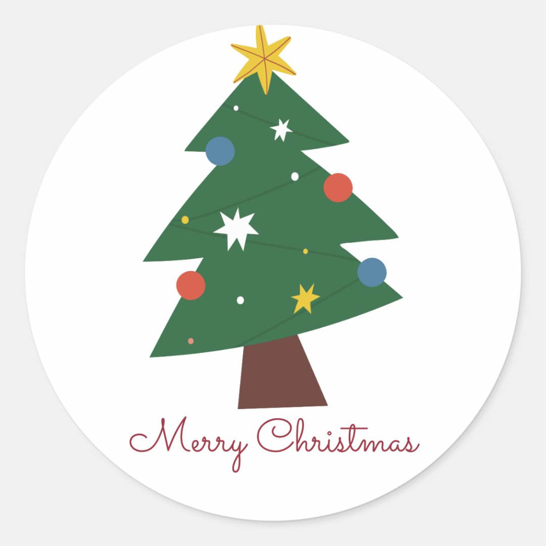 Merry Christmas Tree Holiday Classic Round Sticker | Zazzle