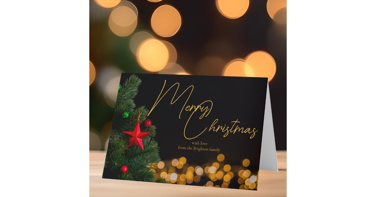 Merry Christmas Twinkling Gold Lights Custom Holiday Card | Zazzle