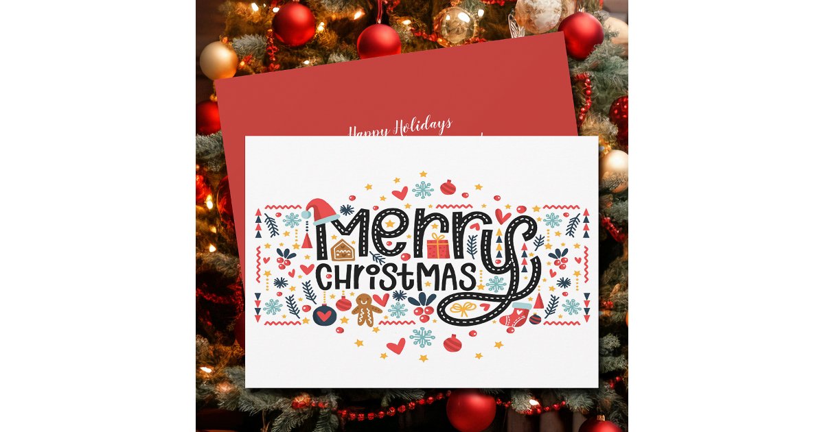 Merry Christmas Typography Holiday Card | Zazzle
