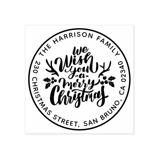 Merry Christmas Typography Round Return Address Rubber Stamp | Zazzle Merry Christmas Typography Round Return Address Rubber Stamp | Zazzle