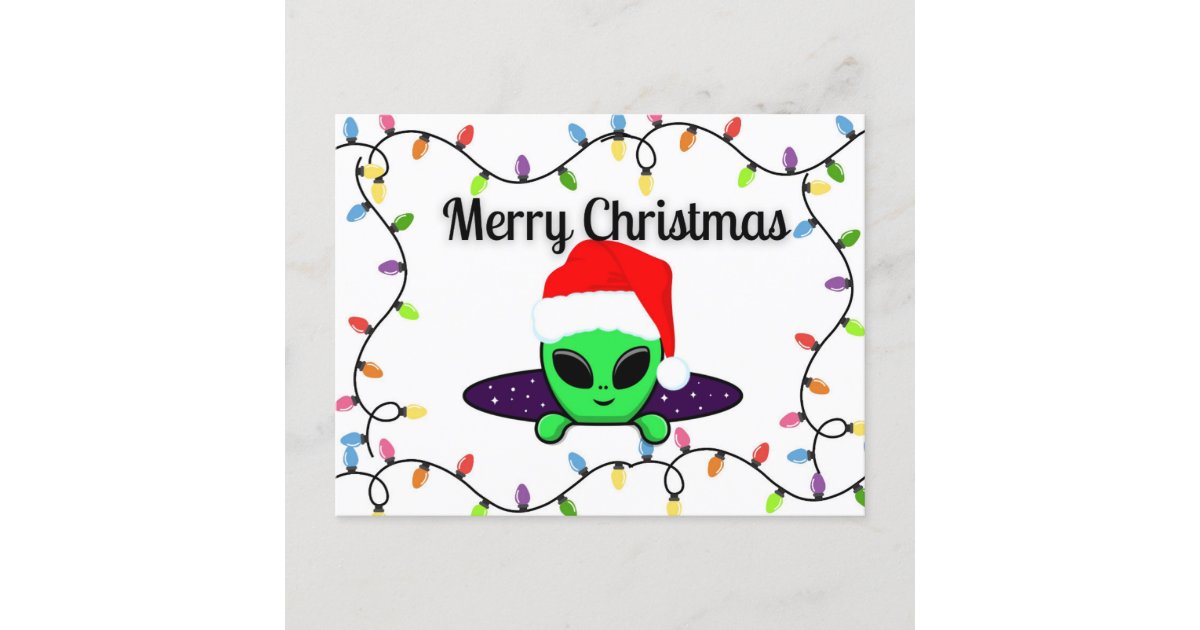 "Merry Christmas" UFO Alien Postcard | Zazzle