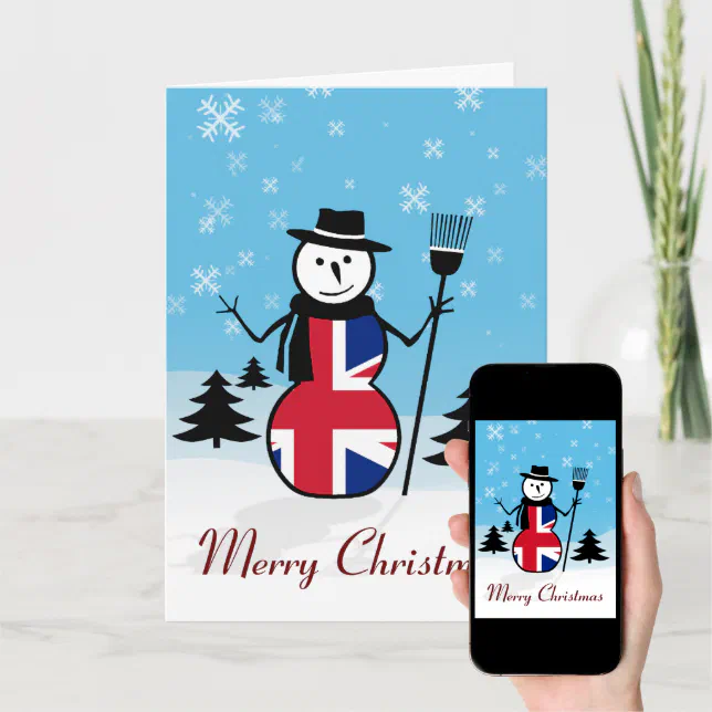 Merry Christmas Union Jack British Snowman Card | Zazzle