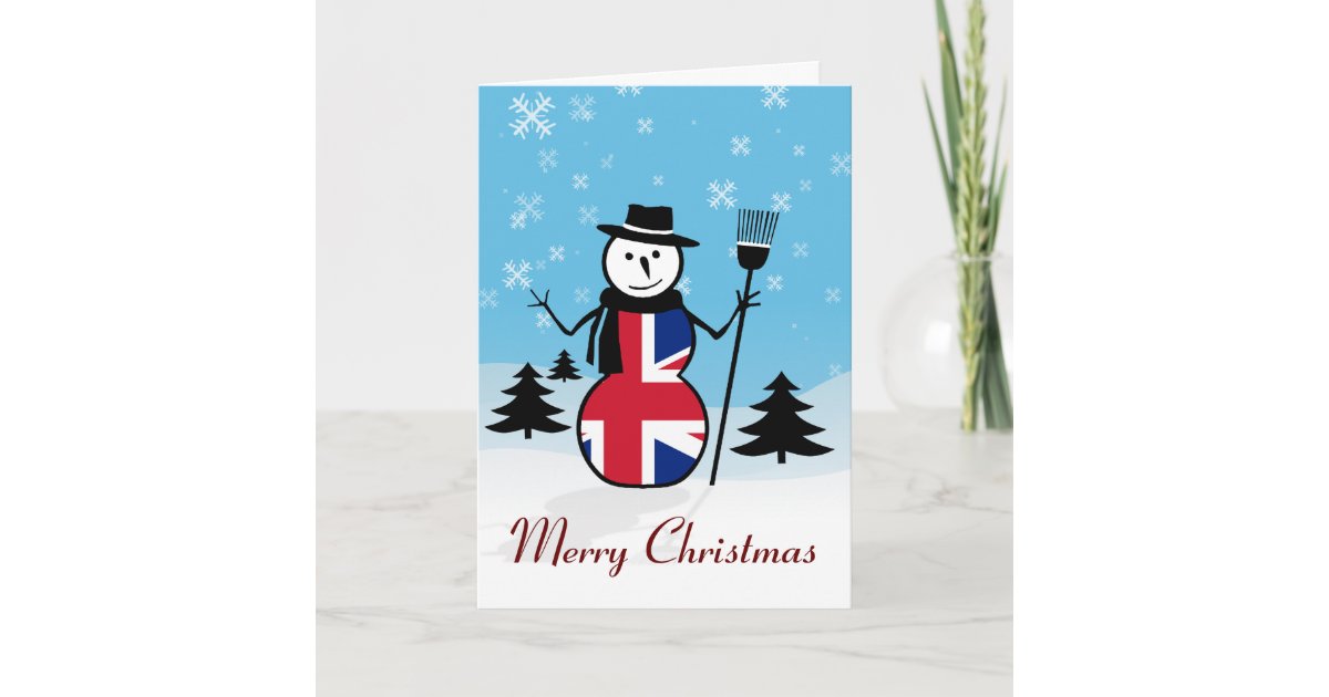 Merry Christmas Union Jack British Snowman Card | Zazzle