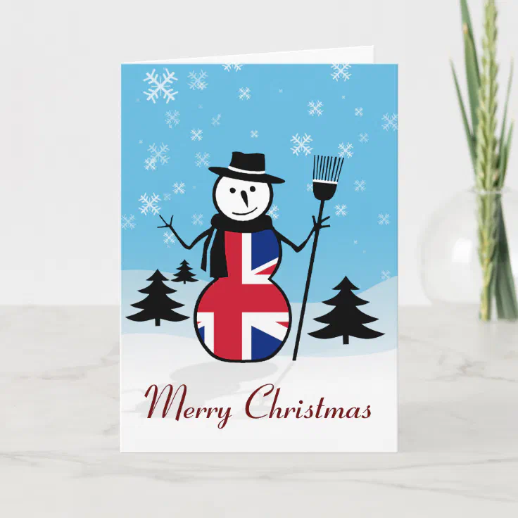 Merry Christmas Union Jack British Snowman Card | Zazzle