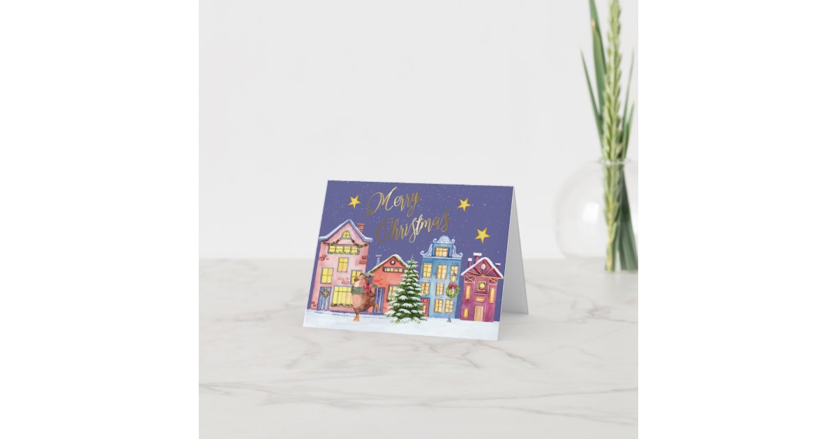 Merry Christmas Village Scene Holiday Card | Zazzle