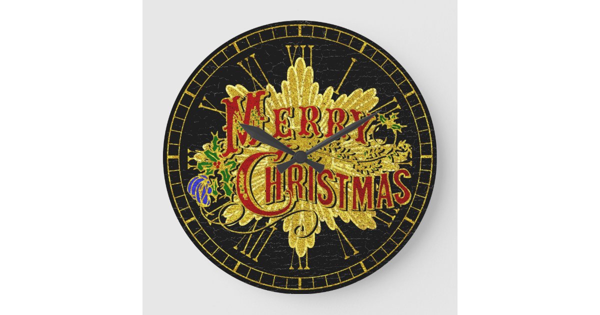 Merry Christmas Vintage Look Large Clock | Zazzle
