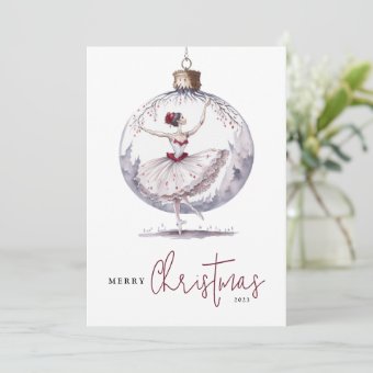 Merry Christmas Watercolor Bauble Photo Holiday Card | Zazzle