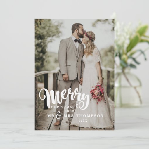 Merry Christmas | Wedding Photo Christmas Card | Zazzle