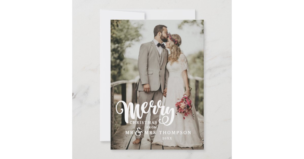 Merry Christmas | Wedding Photo Christmas Card | Zazzle