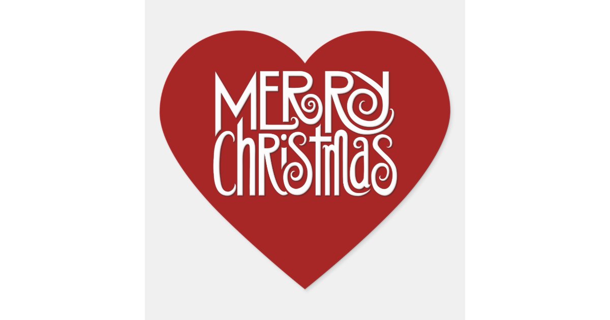 Merry Christmas white Heart Sticker | Zazzle