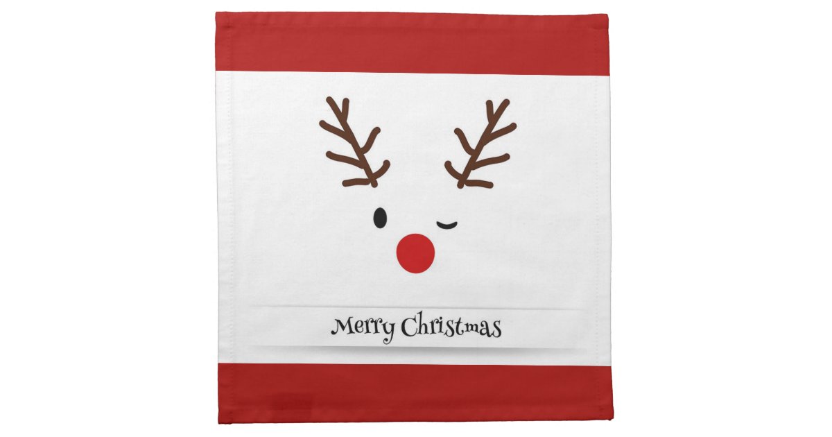 Merry Christmas Winking Reindeer Cloth Napkin | Zazzle