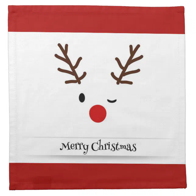 Merry Christmas Winking Reindeer Cloth Napkin | Zazzle