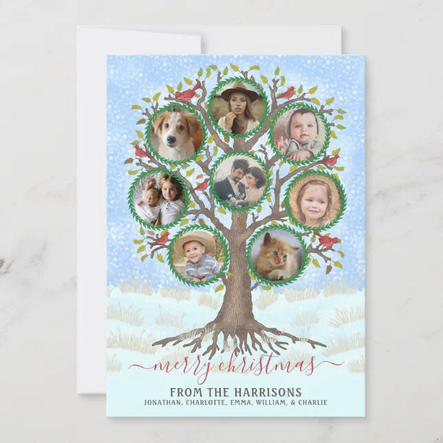 Merry Christmas Winter Family Tree 8 Photo Collage Holiday Card | Zazzle