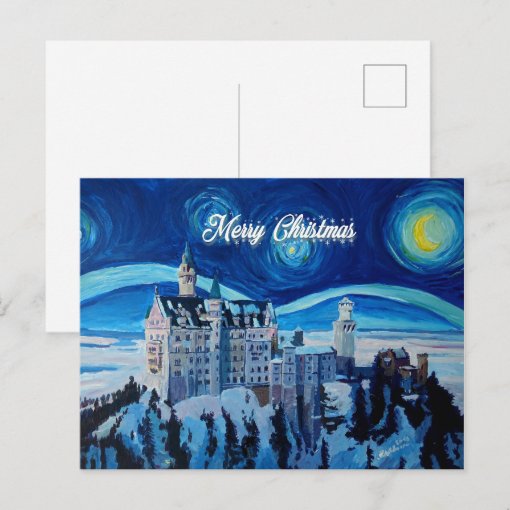 Merry christmas winter wonderland castle postcard | Zazzle