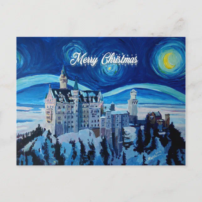 Merry christmas winter wonderland castle postcard | Zazzle