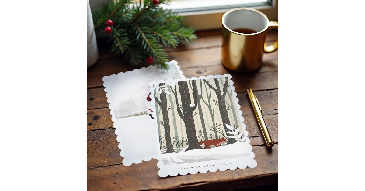 Merry Christmas Woodland Winter Forest Fox Photo Holiday Card | Zazzle
