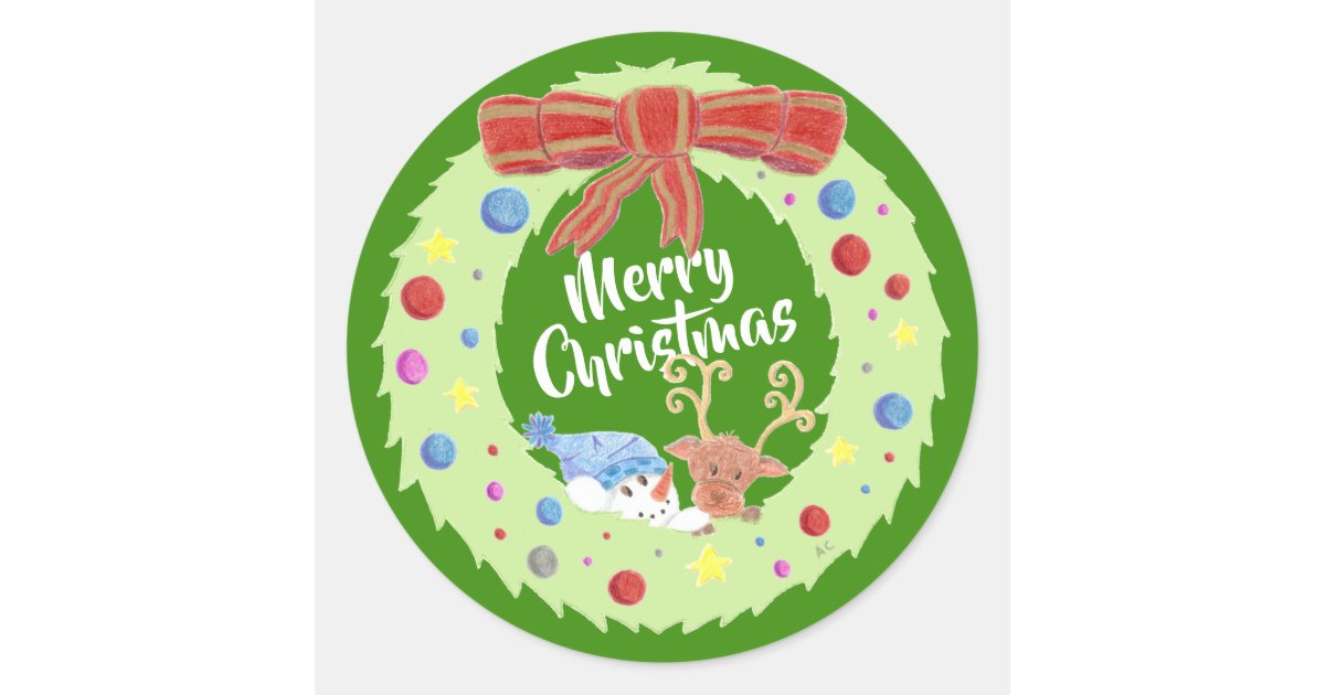 Merry Christmas , wreath green Holiday stickers | Zazzle.com