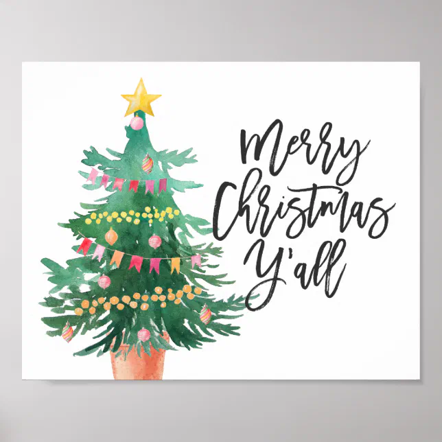 Merry Christmas Y'all, Christmas Tree Poster | Zazzle