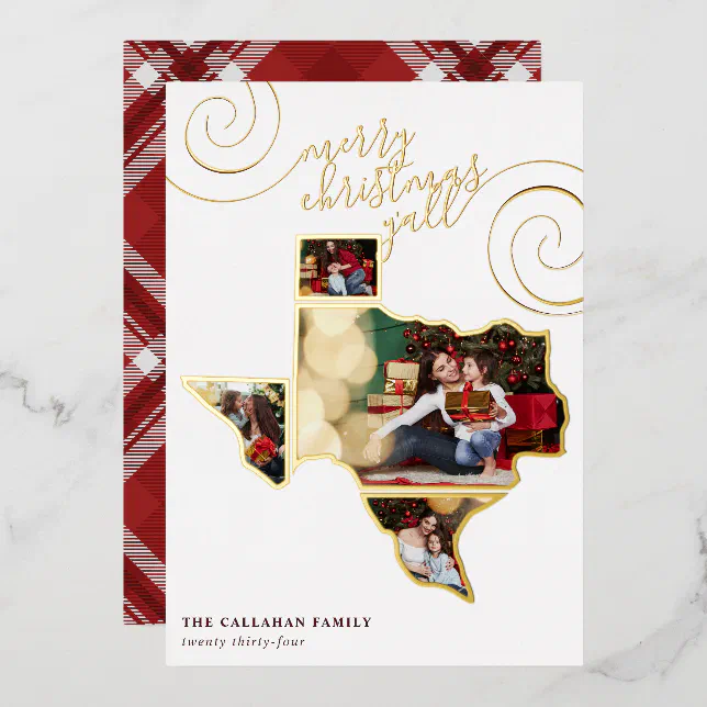 Merry Christmas Y'all | Texas Map Photo Collage Foil Holiday Card | Zazzle