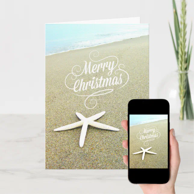 Merry Coastal Beach Christmas Starfish Card | Zazzle