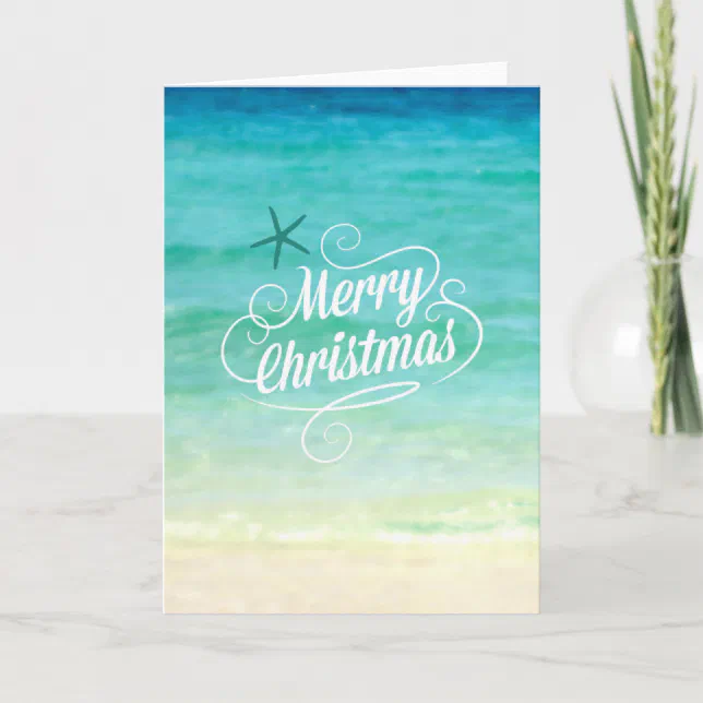 Merry Coastal Christmas Ocean Beach Card | Zazzle
