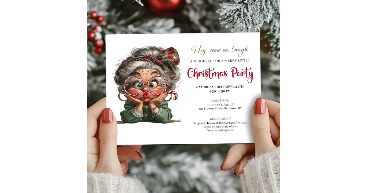 Merry Comic Grandma Christmas Gathering Invitation | Zazzle