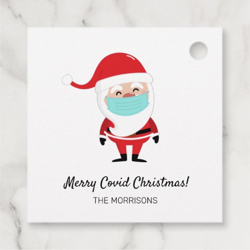 Merry Covid Christmas Santa Claus Wearing Facemask Favor Tags | Zazzle