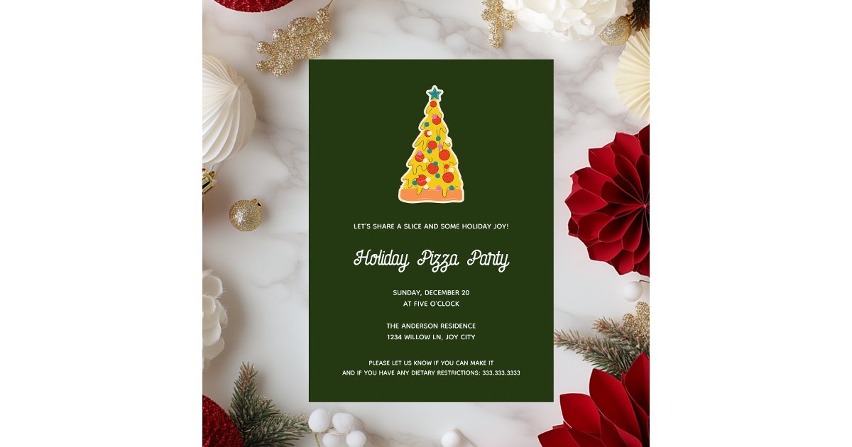 Merry Crustmas Fun Green Christmas Pizza Party Invitation | Zazzle