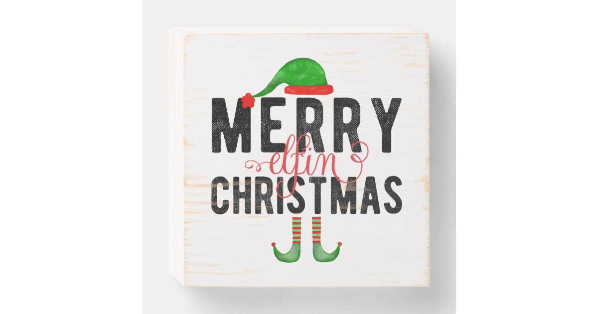 Merry Elfin Christmas Wooden Box Sign | Zazzle