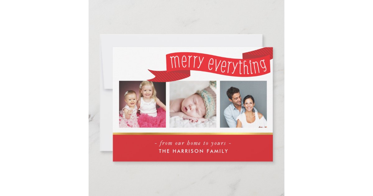 MERRY EVERYTHING BANNER 3 photo instagram squares Holiday Card | Zazzle