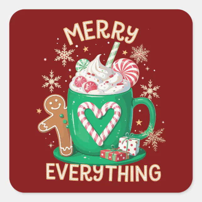 Merry Everything Gingerbread Coffee Latte Xmas Square Sticker | Zazzle