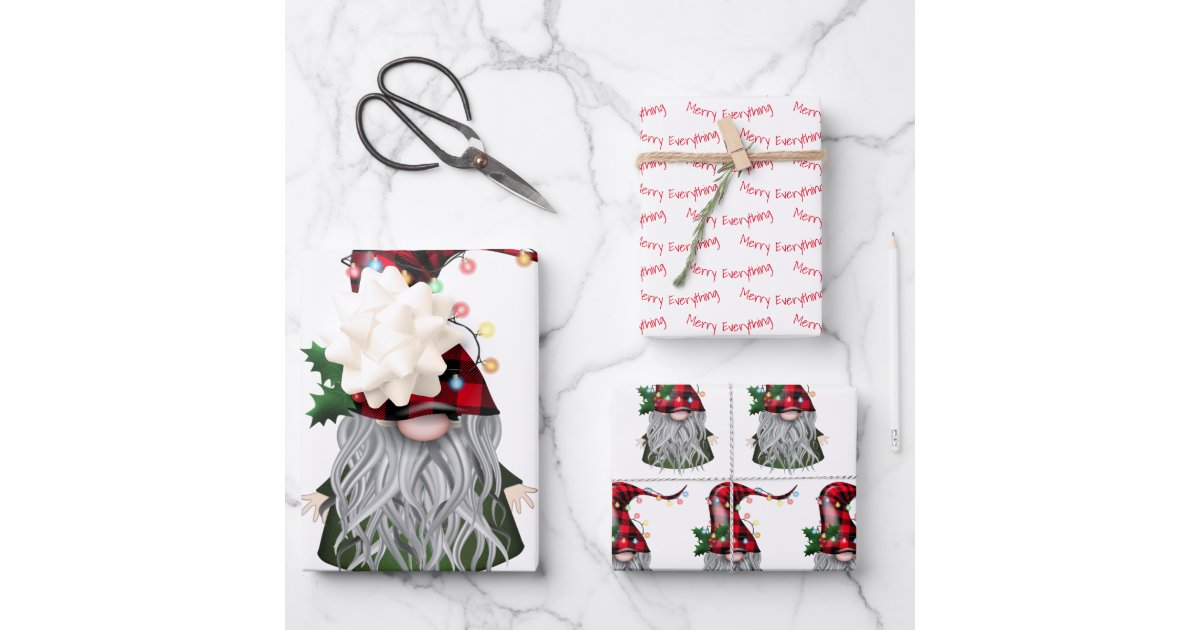 Merry Everything Holiday Gnome Wrapping Paper Sheets | Zazzle